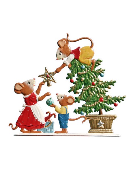 Mouse family decorating the tree standing - Pewter Figurines Christmas ...